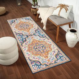 Teppich LIVABLISS "AMBATO", blau, B:80cm H:10mm L:220cm, Polypropylen (PP), Teppiche, Teppich, Vintage Orient Teppich im Boho Stil