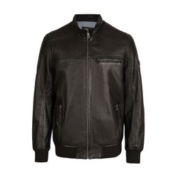 Collegejacke Bugatti "BULEONARDO", Herren, Gr. 50, schwarz, Obermaterial: 100% Lammleder LEL. Futter: 50% Baumwolle CO. 50% Polyester PES., relaxed fit, ohne Ausschnitt, Jacken Collegejacke, mit Ziern&auml;hten