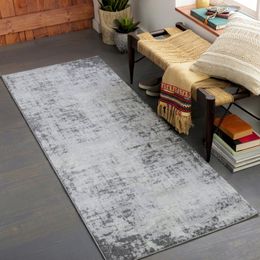 Teppich LIVABLISS "WAMBA", grau, B:80cm H:10mm L:220cm, Polypropylen (PP), Teppiche, Teppich, Modern abstrakter Teppich im Marble-Look
