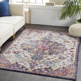 Teppich LIVABLISS "MUNICH", bunt (blau), B:200cm H:11,43mm L:275cm, Polypropylen (PP), Teppiche, Teppich, Vintage Orient Teppich im Boho Stil