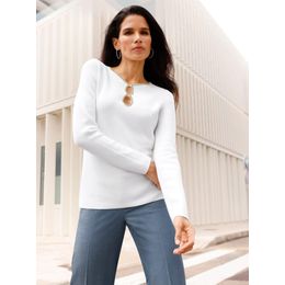 Jacquardpullover Heine "Pullover", Damen, Gr. 48, ecru, 80% Viskose, 20% Polyamid, unifarben, Pullover