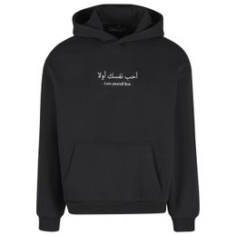 Kapuzensweatshirt MisterTee "MisterTee Love Yourself First EMB Fluffy Hoody", Herren, Gr. S, schwarz, 70% Baumwolle, 30% Polyester, bedruckt, Rundhals, Sweatshirts
