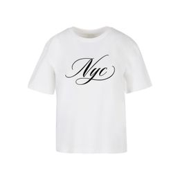 T-Shirt MISS TEE "Miss Tee NYC Calligraphy Letters Tee", Damen, Gr. M, wei&szlig;, 100% Baumwolle, bedruckt, oversize, Rundhals, Shirts T-Shirt