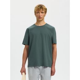Rundhalsshirt Selected "SLHATLAS SS O-NECK TEE", Jungen, Gr. XL, balsam gr&uuml;n, Jersey, Obermaterial: 95% Baumwolle, 5% Elasthan, unifarben, regular fit normal, Rundhals, Shirts Rundhalsshirt, Baumwollmischung, regular fit