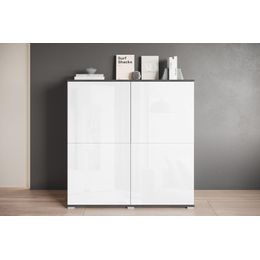 Highboard OTTO HOME "Kenia, moderne grifflose Hochkommode mit 4 T&uuml;ren, Breite 120 cm", grau (matera anthrazit, wei&szlig; hochglanz), B:120cm H:125cm T:39,5cm, Sideboards, Highboard, Push-to-Open-Fronten, h&ouml;henverstellbaren Einlegeb&ouml;den