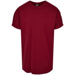 T-Shirt Urban Classics "Urban Classics Herren Long Shaped Turnup Tee", Jungen, Gr. S, brickrot, 100% Baumwolle, unifarben, loose fit, Rundhals, Shirts T-Shirt