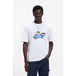 T-Shirt Hugo, Jungen, Gr. XXL, open wei&szlig;110, Single Jersey, Obermaterial: 100% Baumwolle, unifarben, regular fit normal, Rundhals, Shirts T-Shirt, Regular Fit, Rundhalsausschnitt