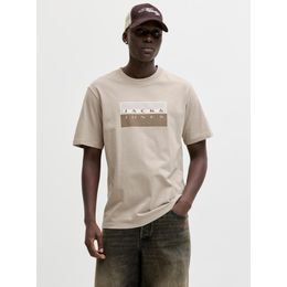 Jack & Jones Kurzarmshirt JACK & JONES "JCOFUSION DOTS PRINT TEE SS CREW SN", Jungen, Gr. S, pure cashmere, Jersey, Obermaterial: 100% Baumwolle, bedruckt, regular fit normal, Rundhals, Shirts, Baumwolle, regular fit
