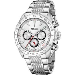 Chronograph Festina "Timeless Chronograph", silber (silberfarben, silberfarben, schwarz), Armbanduhren, Herren, Chronograph, Armbanduhr, Quarzuhr, Herrenuhr, Stoppfunktion, Edelstahlarmband