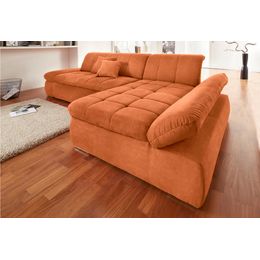 Ecksofa DOMO collection "NMORIC XXL, 300x172x80cm, L-Form", orange (terrakotta), B:300cm H:80cm T:172cm, Chenille (85% Polyester, 15% Acryl);Luxus-Microfaser (100% Polyester);Struktur ( 100% Polyester);Microfaser PRIMABELLE (100% Polyester), Sofas, Ecksofa, wahlweise mit Bettfunktion und Armlehnverstellung