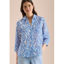 Hemdbluse Cecil, Damen, Gr. L (42), blau (light alabaster wei&szlig;), Web, 100% Baumwolle, gemustert, klassisch lang, V-Ausschnitt, Manschette, Blusen Hemdbluse, mit 3/4 &Auml;rmeln