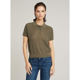 G-Star Raw Longpullover G-STAR "Pointelle Lightweight Knitted Poloshirt", Damen, Gr. XS, ensis gr&uuml;n, Obermaterial: 100% Baumwolle, Pullover Longpullover