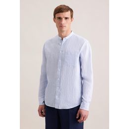 Leinenhemd Seidensticker "Schwarze Rose", Herren, Gr. M (40), normale &Auml;rmell&auml;ngen, blau (hellblau), 100% Leinen, gestreift, regular fit, 2-Knopf-Manschette, Hemden, Regular 1/1 Stehkragen Gestreift