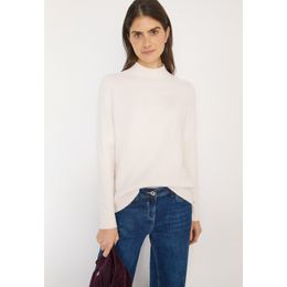 Stehkragenpullover Cecil, Damen, Gr. L (42), wei&szlig; (light greige), Strick, Obermaterial: 37% Baumwolle, 34% Polyacryl, 26% Polyester, 3% Elasthan, unifarben, l&auml;ssig geschnitten h&uuml;ftbedeckend, Rundhals, B&uuml;ndchen, Pullover Stehkragenpullover, mit Turtelneck-Stehkragen