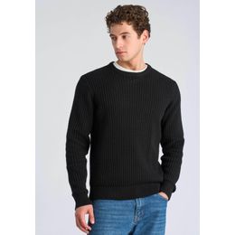 Strickpullover LINDBERGH "Strickpullover Relaxed Fit", Herren, Gr. L, schwarz, Obermaterial: 60% Baumwolle, 40% Polyester, Rundhals, Pullover Strickpullover