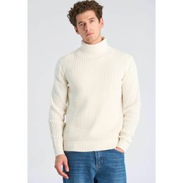 Rollkragenpullover LINDBERGH "Rollkragenpull Relaxed Fit", Herren, Gr. XL, wei&szlig;, Obermaterial: 60% Baumwolle, 40% Polyester, hoch geschlossener Ausschnitt, Pullover Rollkragenpullover