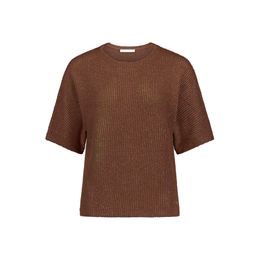 BETTY & CO Kurzarmshirt BETTY & CO "Damen mit Lurexfaden", Damen, Gr. 36, braun, Sweatware, Obermaterial: 91% Baumwolle, 3% Polyester, 3% Polyester, 3% Elasthan, gerade normal, Rundhals, Shirts