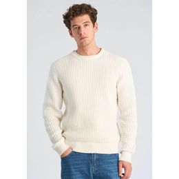 Strickpullover LINDBERGH "Strickpullover Relaxed Fit", Herren, Gr. L, wei&szlig;, Obermaterial: 60% Baumwolle, 40% Polyester, Rundhals, Pullover Strickpullover