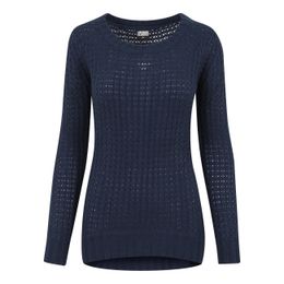 Sweatshirt Urban Classics "Urban Classics Damen Ladies Long Wideneck Sweater", Damen, Gr. L, blau (navy), 100% Polyacryl, unifarben, Rundhals, Sweatshirts Sweatshirt