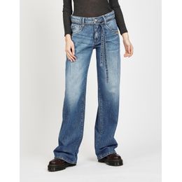 Loose-fit-Jeans Gang "94CLAIRE", Damen, Gr. 32, N-Gr, blau (worn jeans), Denim/Jeans, Obermaterial: 100% Baumwolle, lang, Jeans, mit Bindeg&uuml;rtel und Naht am Oberschenkel, Baggy Fit