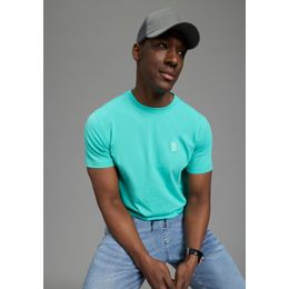 Rundhalsshirt DELMAO "Neue Kollektion", Jungen, Gr. M (48/50), gr&uuml;n, Single Jersey, Obermaterial: 100% Baumwolle, bedruckt, normal, Rundhals, Shirts Rundhalsshirt, casual Stil, Kurzarm, normale Passform, mit Print-Applikation