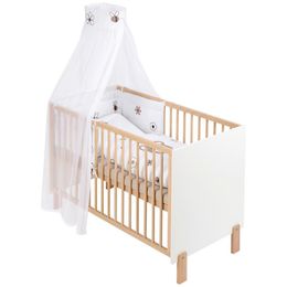 My Baby Lou Gitterbett-Komplettset, Braun, Natur, Wei&szlig;, Holz, Buche, Hartholz, B&auml;r, 1-Zonen, H&ouml;he ca. 6 cm, F&uuml;llung: Viskoelastischer Kern, 64.5x79x124.5 cm, Oeko-Tex&reg; Standard 100, Europ&auml;ischer Sicherheitsstandard, Sprossen mit Normabstand, Aufbauanleitung im Karton, Lattenrost inklusive, Schlupfsprossen, Babym&ouml;bel, Babybetten, Gitterbett