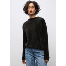 Rundhalspullover Street One, Damen, Gr. 36, schwarz (schwarzest braun), Web, Obermaterial: 78% Polyamid, 12% Polyacryl, 10% Baumwolle, unifarben, normal h&uuml;ftbedeckend, Rundhals, Pullover Rundhalspullover, in softer Federgarn-Qualit&auml;t