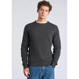 Strickpullover LINDBERGH "Strickpullover Relaxed Fit", Herren, Gr. L, charcoal mel, Obermaterial: 60% Baumwolle, 40% Polyester, Rundhals, Pullover Strickpullover