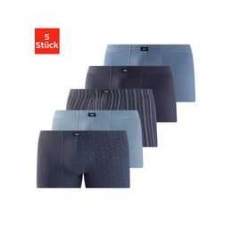 H.I.S. Boxer H.I.S "Boxershorts f&uuml;r Herren", Herren, Gr. 3, 5 Stk., blau, navy, hellblau, navy, blau, gestreift, navy, blau, bedruckt, Jersey, Obermaterial: 95% Baumwolle, 5% Elasthan, unifarben, k&ouml;rpernah, Unterhosen, in bedruckter Baumwollqualit&auml;t