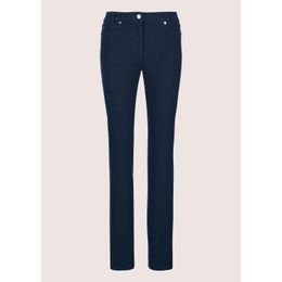 Madeleine Mode Regular-fit-Jeans MADELEINE "Denimhose Schmale Jeans im Five-Pocket-Style", Damen, Gr. 17, N + K Gr, blau (marine), Obermaterial: 95% Baumwolle CO. 5% Elasthan EL., Modern, Jeans, Mit "M"-Stickerei auf der Ges&auml;&szlig;tasche