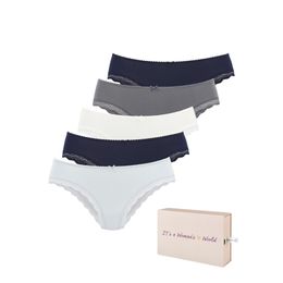 Jazz-Pants Slips Lascana, Damen, Gr. 32/34, blau, Single Jersey, Obermaterial: 95% Baumwolle, 5% Elasthan, unifarben, k&ouml;rpernah, Unterhosen, aus elastischer Baumwolle mit zarter Spitze, mit Aufbewahrungsbox