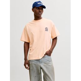 Jack & Jones Kurzarmshirt JACK & JONES "JORMAINE BACK TEE SS CREW NECK SN", Jungen, Gr. S, peach melba, Jersey, Obermaterial: 100% Baumwolle, bedruckt, relaxed fit normal, Rundhals, Shirts, Baumwolle, relaxed fit