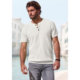 Henleyshirt John Devin "- Strickshirt", Jungen, Gr. L, sanftes wei&szlig;, Strick, Obermaterial: 100% Baumwolle, regular fit normal, Rundhals, Rippstrickb&uuml;ndchen, Shirts, Rundhalsausschnitt mit kleiner Knopfleiste