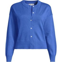 LANDS' END Kurzer Feinstrick-Cardigan aus Baumwolle f&uuml;r Damen, Damen, size: regular, Blau, Baumwolle, by Lands' End