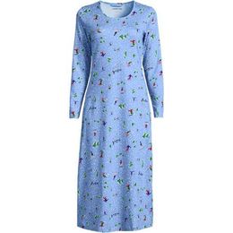 LANDS' END Wadenlanges Langarm-Nachthemd aus reiner Baumwolle, Damen,  Blau, Baumwolle, by Lands' End