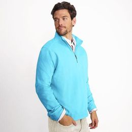 LANDS' END Langarm-Shirt mit Zipper-Kragen und Slub-Struktur, Herren,  Blau, by Lands' End