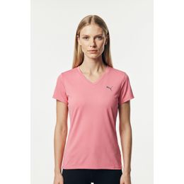 Trainingsshirt Puma "W TAD ESSENTIAL VNECK TEE", Damen, Gr. M, rosa (wild pink), Jersey, Obermaterial: 100% Polyester, regular fit normal, V-Ausschnitt, Shirts, Kurzarmshirt, mit V-Ausschnitt, f&uuml;r Sportmode
