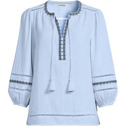 LANDS' END Musselin-Schlupfbluse mit 3/4-&Auml;rmeln, Damen,  Blau, Baumwolle, by Lands' End