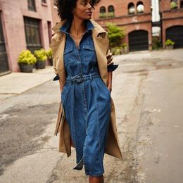 LANDS' END Wadenlanges Soft Denim Kleid, Damen,  Blau, Baumwoll-Mischung, by Lands' End