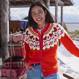 LANDS' END Softer Fair Isle Weihnachts-Cardigan aus Baumwollmix, Damen,  Rot, Polyacryl/Schurwolle/Baumwoll-Mischung, by Lands' End