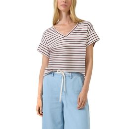 Kurzarmshirt s.Oliver, Damen, Gr. 38, wei&szlig; (schwarz pomegranat stripe), Jersey, Obermaterial: 100% Baumwolle, gestreift, normal h&uuml;ftlang, V-Ausschnitt, abgesteppte Kante, Shirts, Sommershirt in Streifen-Optik