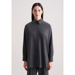 Outdoorbluse Seidensticker, Damen, Gr. M (38), grau, 39% Wolle, 33% Polyester, 14% Viskose, 13% Polyamid, 1% Elasthan, bedruckt, unifarben, oversize, ohne Ausschnitt, Blusen, 1/1 Kragen Flanell