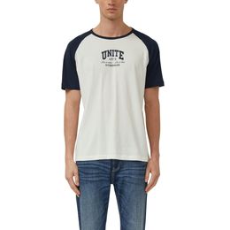 Kurzarmshirt s.Oliver, Jungen, Gr. M, wei&szlig;, Single Jersey, Obermaterial: 100% Baumwolle, unifarben mit Farbeins&auml;tzen, normal h&uuml;ftbedeckend, Rundhals, Shirts, im Collage-Stil und mit Print