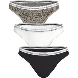 Brasilslip, Damen, Gr. XXL (46), 3 Stk., schwarz, classic wei&szlig;, animal mirror, Jersey, Obermaterial: 90% Baumwolle, 10% Elasthan, Calvin Klein Underwear, unifarben, k&ouml;rpernah, Unterhosen, K&ouml;rpernahe Passform mit elastischem Bund