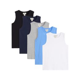 Tanktop bonprix, Jungen, Gr. 164/170, dunkelblau, wei&szlig;, hellgrau meliert, mittelblau, schwarz, Obermaterial: 100% Baumwolle, regular fit, Tops Tanktop, aus Baumwolle, &auml;rmellos, Regular Fit, im 5er-Pack
