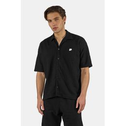 Kurzarmshirt Pegador "Libco Structured Knit Shirt", Jungen, Gr. L, washed schwarz warm wei&szlig;, Single Jersey, Obermaterial: 70% Polyester, 30% Baumwolle, unifarben, regular fit normal, V-Ausschnitt, Shirts, Materialmix, regular fit