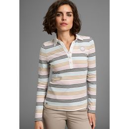 Poloshirt Kangaroos, Damen, Gr. 36/38, ecru gestreift, Interlock, Obermaterial: 100% Baumwolle, gestreift, l&auml;ssig geschnitten h&uuml;ftlang, abgesteppte Kante, Shirts, in Pastellt&ouml;nen mit langer Knopfleiste
