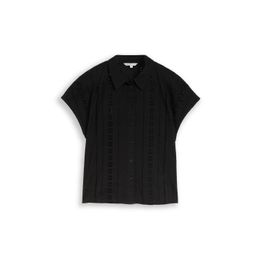 Tom Tailor Denim Damen Bluse mit Lochstickerei, schwarz, Uni, Gr. XS