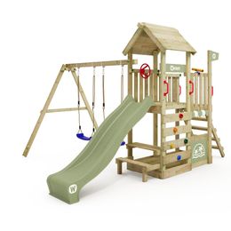Spielturm ArtFlyer mit Sandkasten, Wellenrutsche und Picknicktisch f&uuml;r Garten - Massivholz Kletterturm mit Schaukelanbau Spielger&auml;t - Wickey