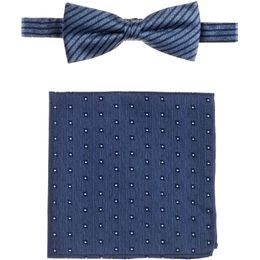 Fliege MONTI, Herren, blau, Obermaterial: 100% Seide, Fliegen, (Set, 2-tlg.) Reine Seide, Fliege mit farblich passendem Einstecktuch